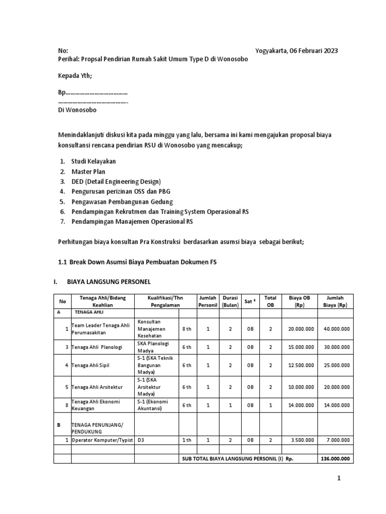 Proposal Pendirian Rumah Sakit Umum Type D Di Wonosobo | PDF
