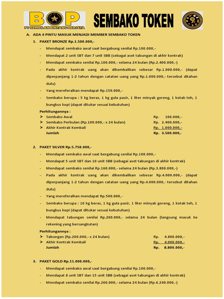 Ada 4 Pintu Masuk Menjadi Member Sembako Token | PDF