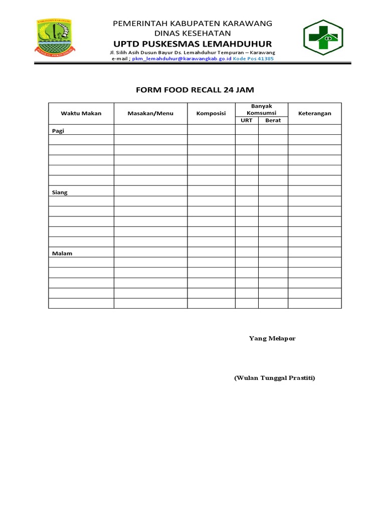 Form Food Recall | PDF