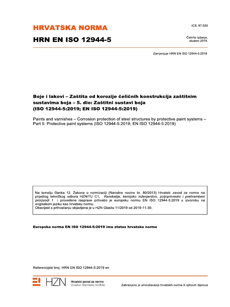 HRN en Iso 12944 - 5 - Zaštitni Sustavi Boja | PDF HRN en Iso 12944 - 5 - Zaštitni Sustavi Boja | PDF