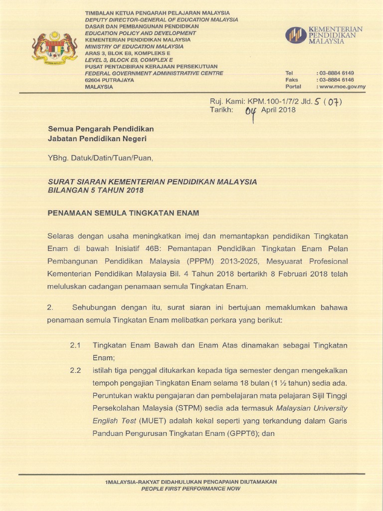 Surat Siaran KPM Tahun 2018 Bil. 5 | PDF Surat Siaran KPM Tahun 2018 Bil. 5 | PDF