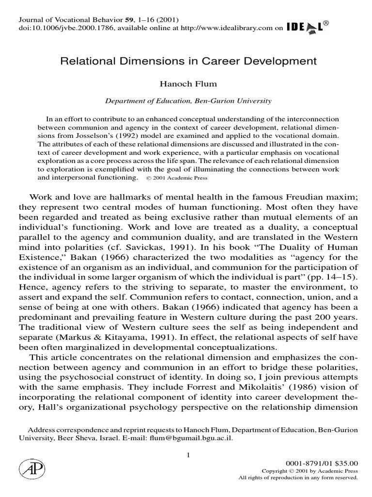 Relational Dimensions in Career Development | PDF | Attachment Theory ...