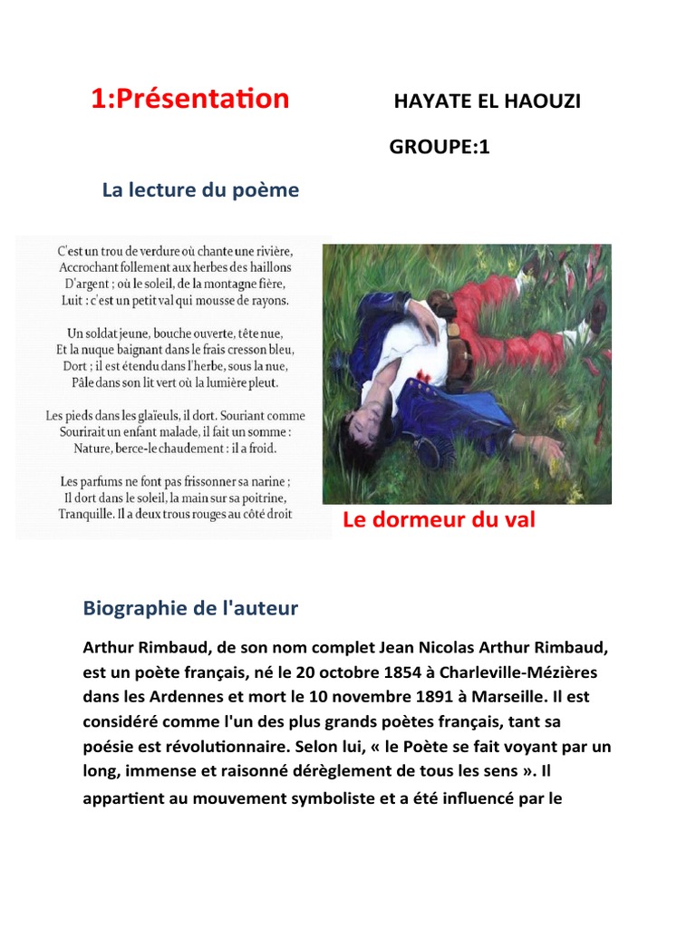 Analyse du poème "Le Dormeur du Val" | PDF | Arthur Rimbaud | Sonnets