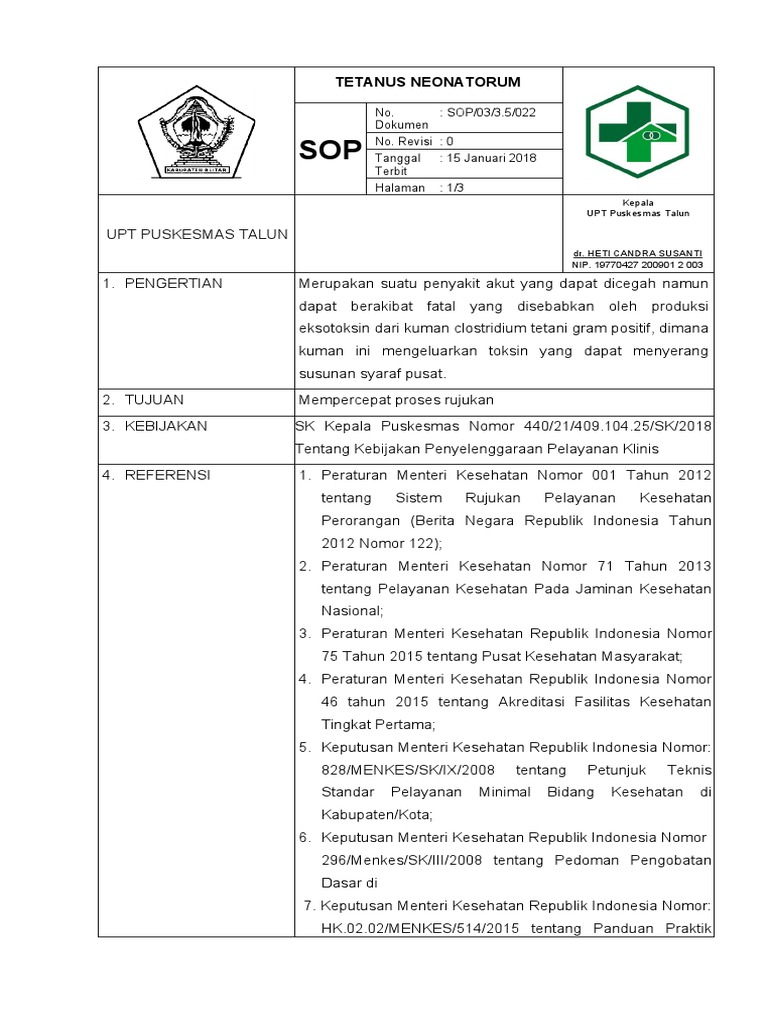 SOP Penanganan Tetanus Neonatorum | PDF | Sains & Matematika