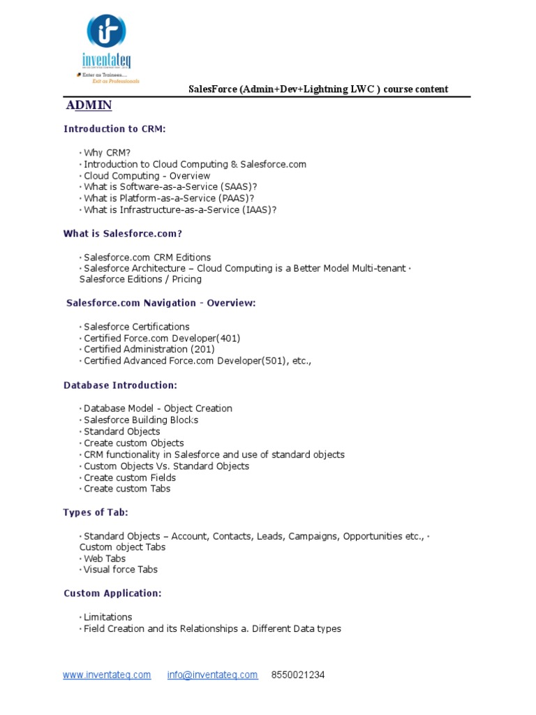 Sfdc Fullstack Course Content Pdf Class Computer Programming Software As A Service