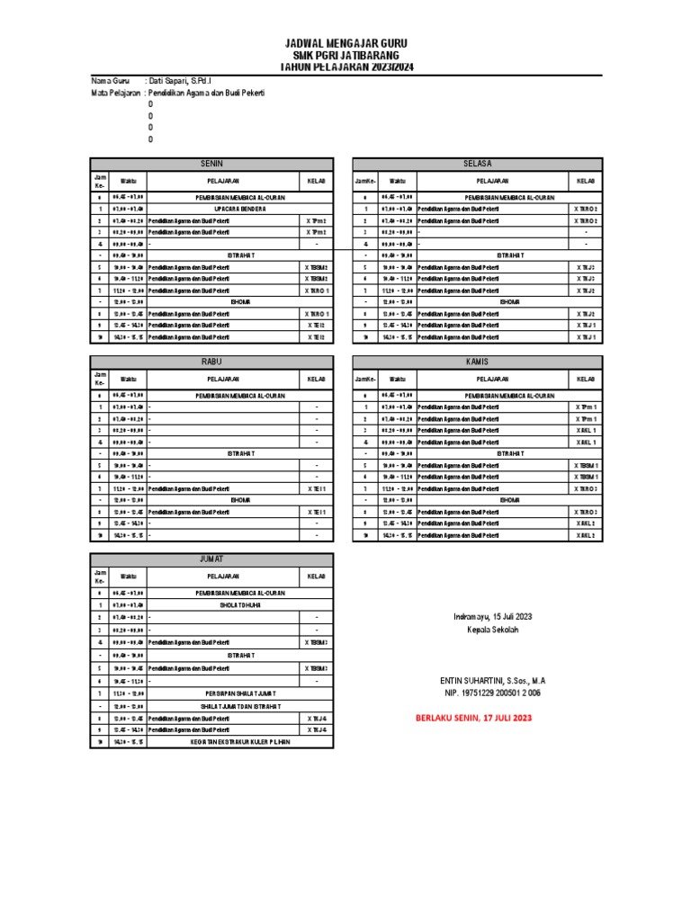 Jadwal KBM | PDF