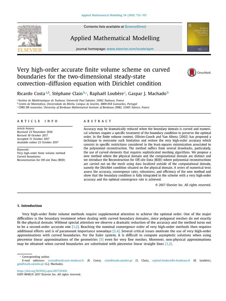 Very High Order Accurate Finite Volume Scheme On Curved Bou 2018 Applied Mat Pdf Finite