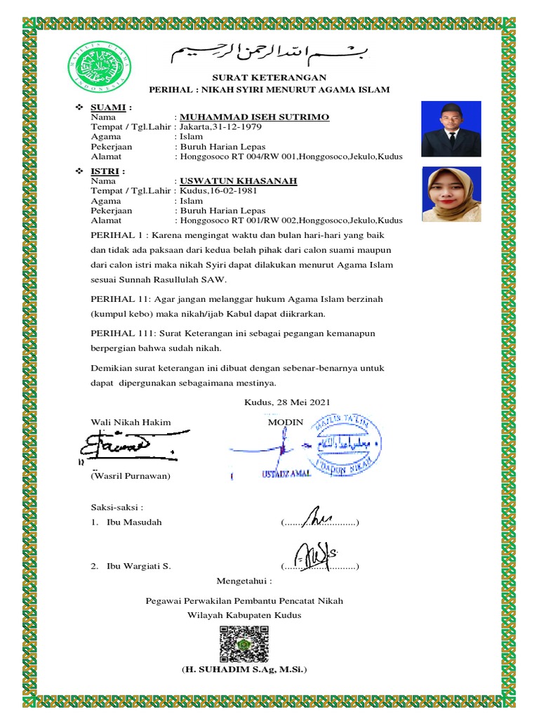 Surat Keterangan Nikah Siri Islam | PDF