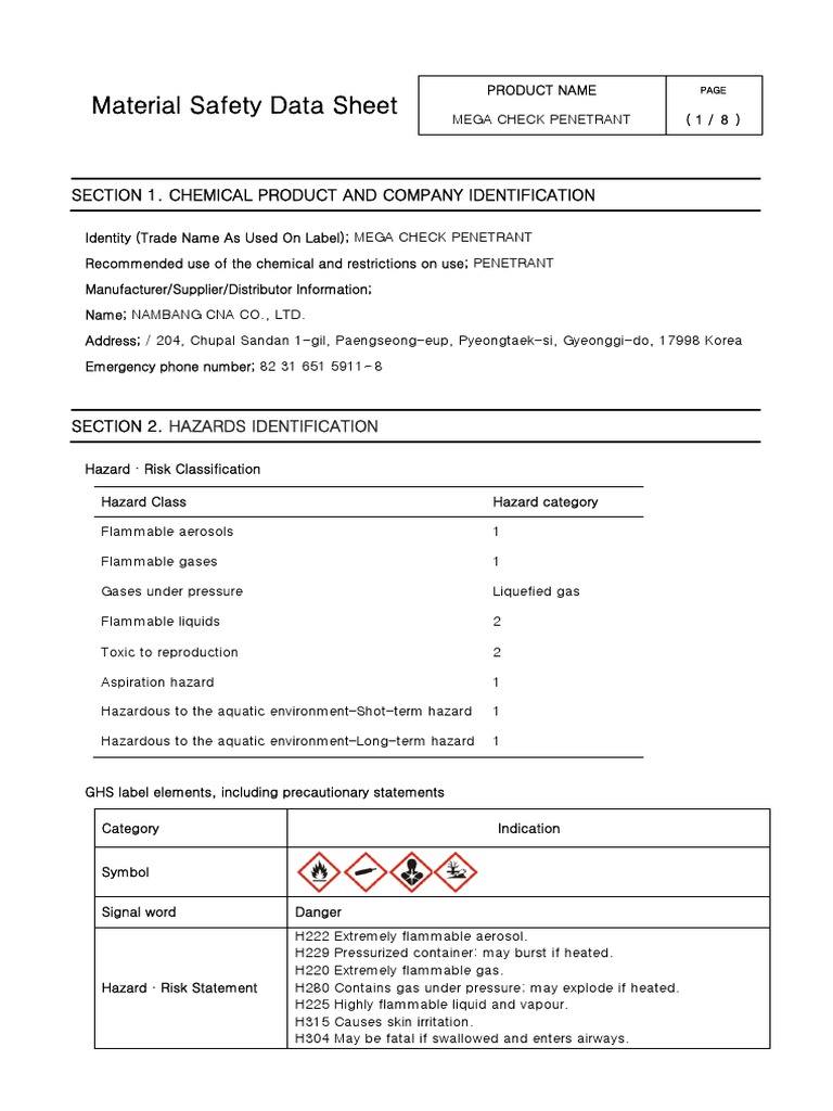 Nabakem Mega Check Penetrant MSDS | PDF | Toxicity | Firefighting