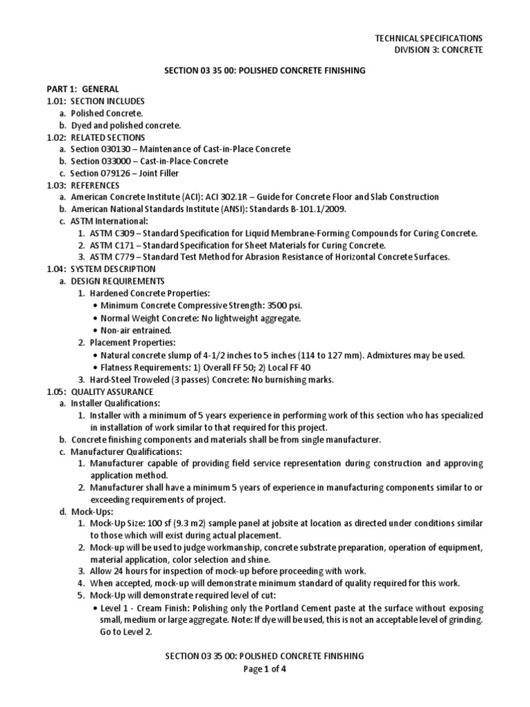 Section - 03 35 00 - Polished Concrete Finishing | PDF | Concrete | Construction Aggregate