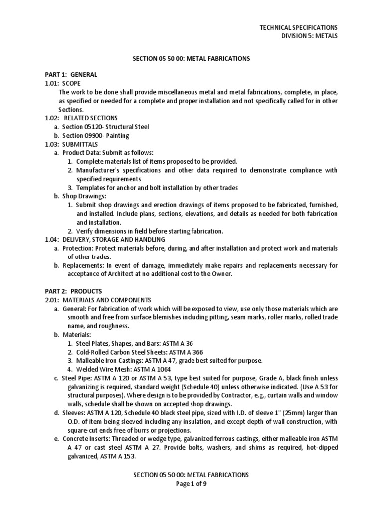 Metal Fabrications Specifications | PDF | Screw | Pipe (Fluid Conveyance)