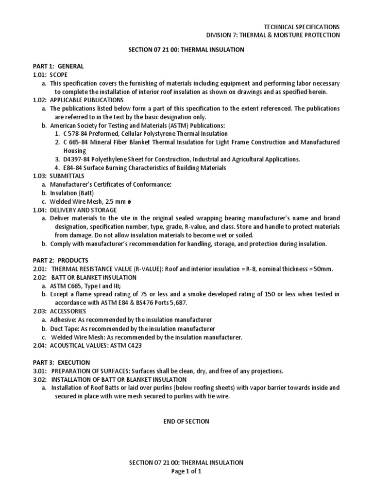 Thermal Insulation Specifications Guide | PDF | Building Insulation ...