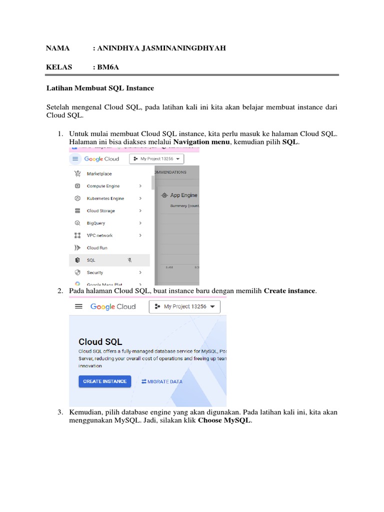 Latihan Membuat SQL Instance - AnindhyaJasminaningdhyahdocx | PDF | Komputer