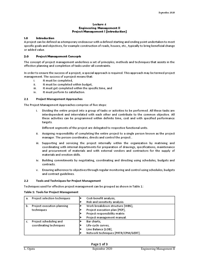 Lecture 4 - Project Management I | PDF | Project Management | Business