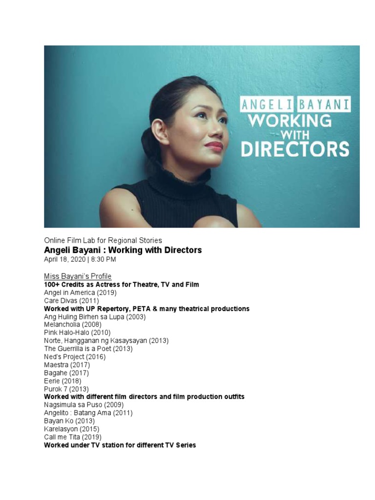 Angeli Bayani: Career Insights & Acting | PDF | Career & Growth ...