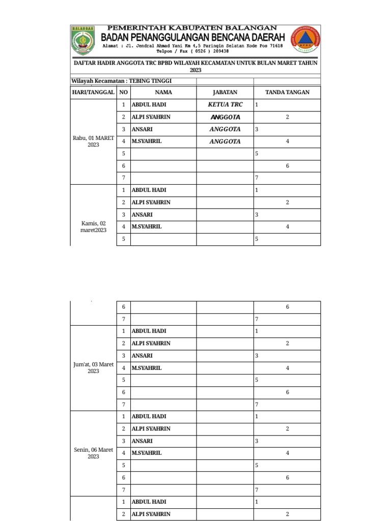 Daftar Hadir TRC | PDF