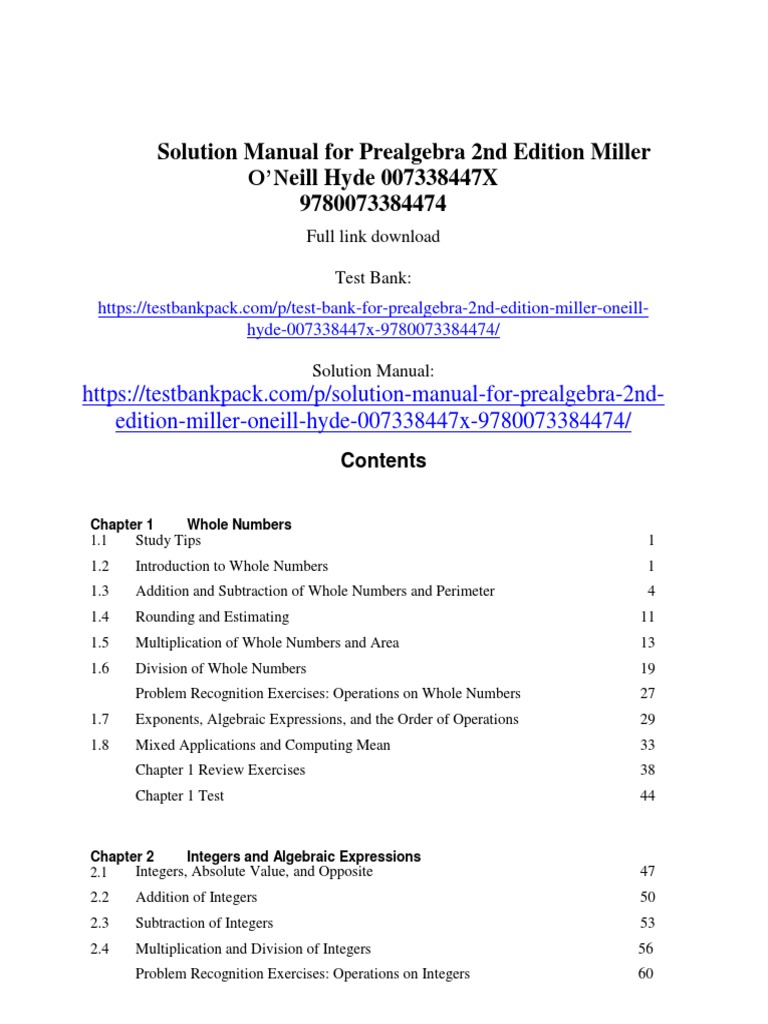 Prealgebra 2nd Edition by Julie Miller Molly ONeill and Nancy Hyde Solution Manual | PDF ...