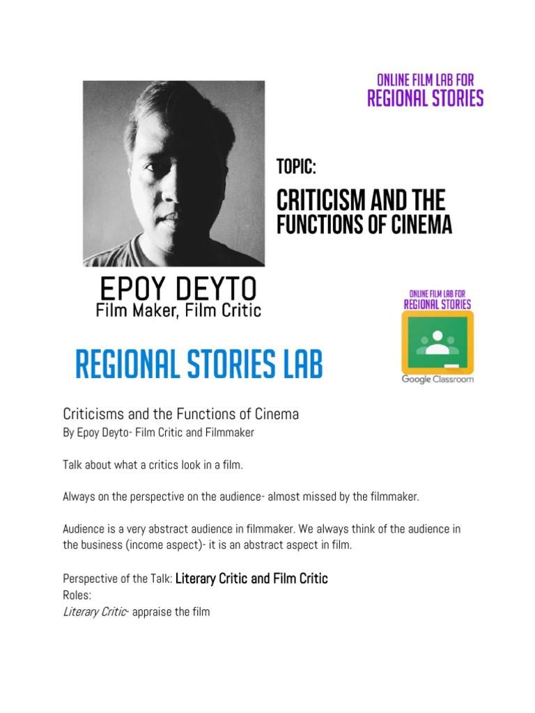 Criticisms and The Functions of Cinema EPOY DEYTO | PDF | Storytelling | The Arts