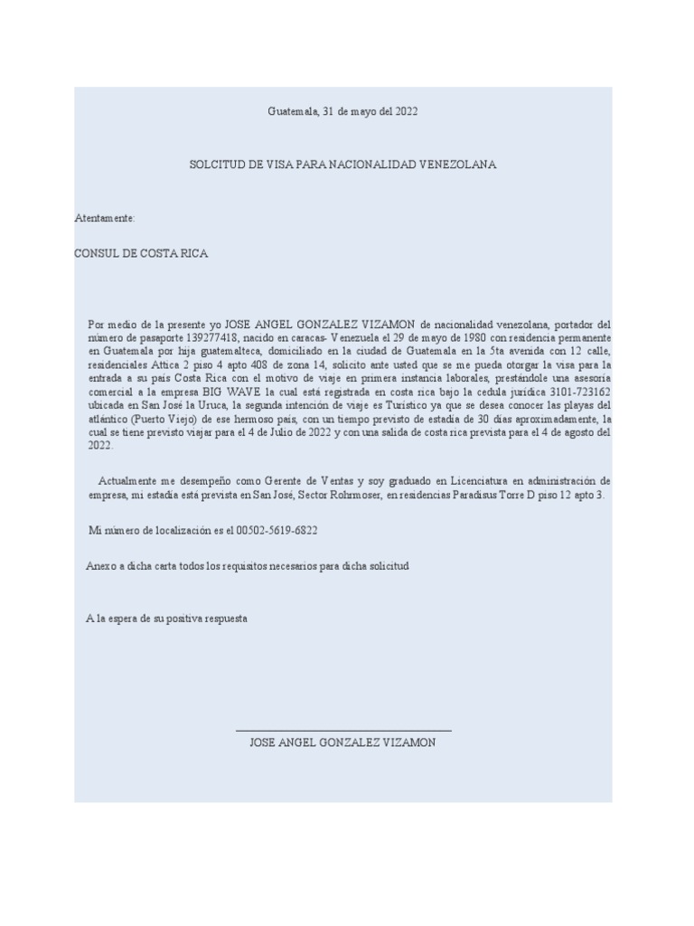 Carta Consul Costa Rica | PDF