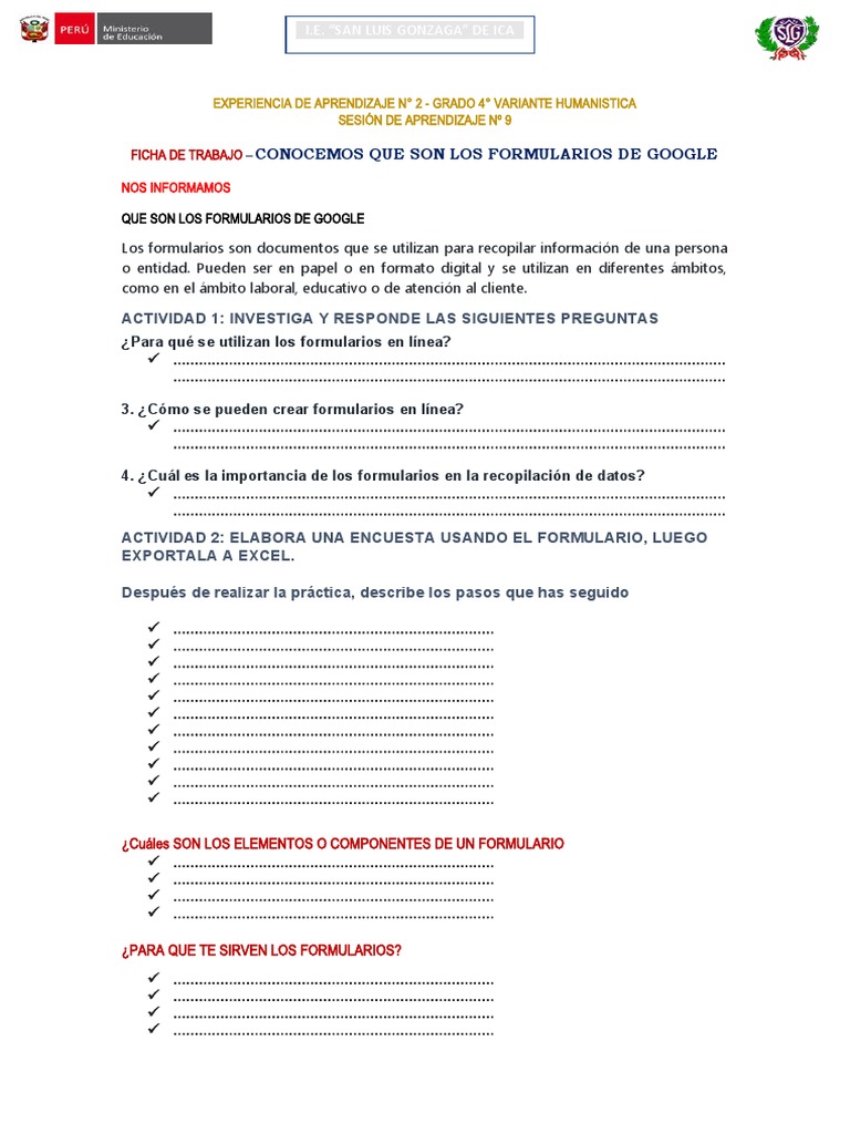 Jorge Antony Paitan Mendez - 4° FICHA DE TRABAJO SESION 9 FORMULARIOS | PDF | Aprendizaje ...