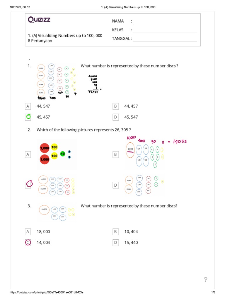 Pre-Test Counting To 100,000 | PDF