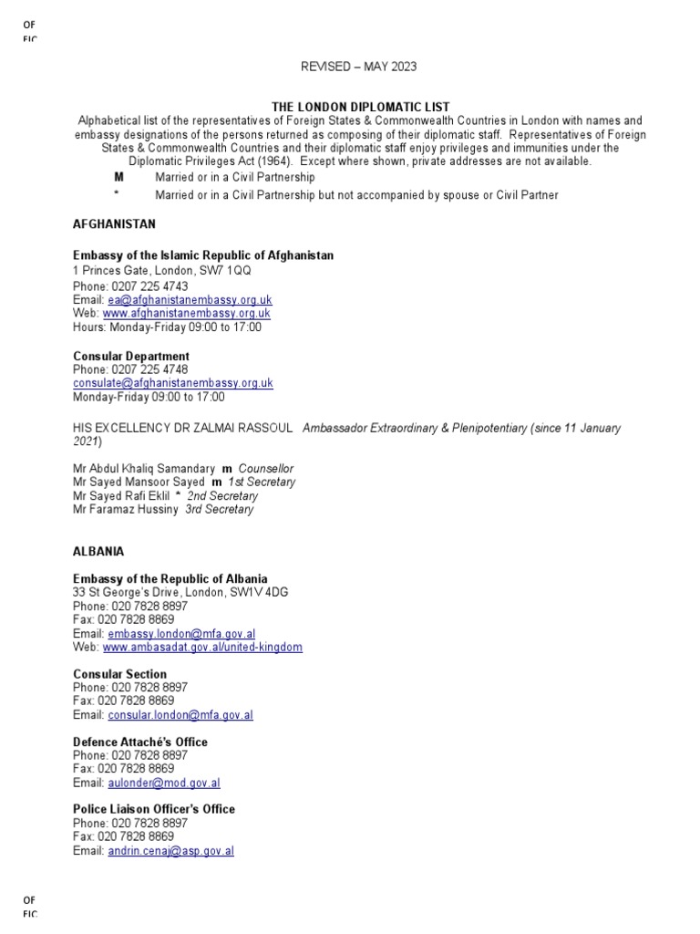 London Diplomatic List - May 2023 | PDF | Diplomatic Rank ...