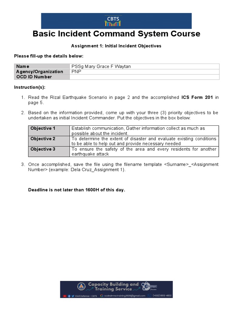 Bravo PSSG Waytan Mary Grace F Assignment 1 | PDF | Incident Command ...
