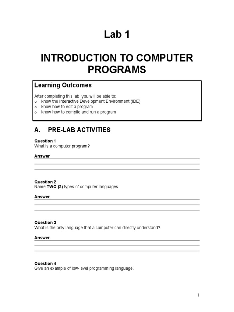 Lab 1 - Intro To Comp Programs | PDF | Computer Program | Programming