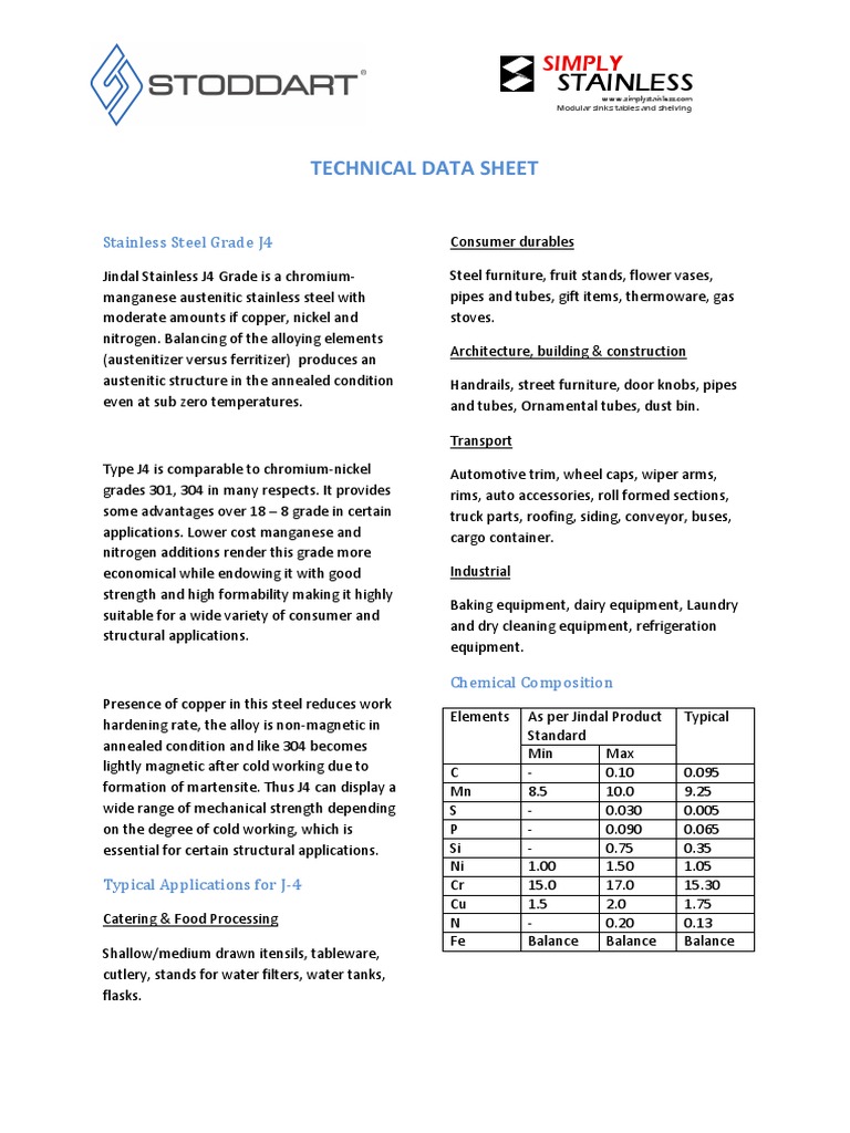 Technical Data Sheet A | PDF | Stainless Steel | Steel