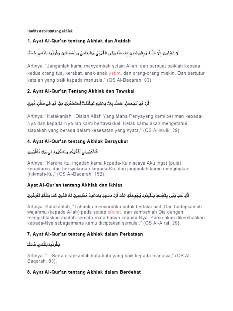 Hadits Nabi Tentang Akhlak | PDF