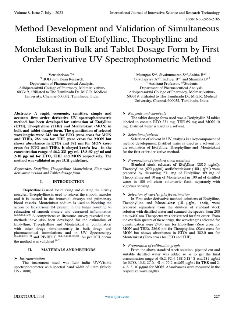 Method Development and Validation of Simultaneous Estimation of Etofylline, Theophylline and ...
