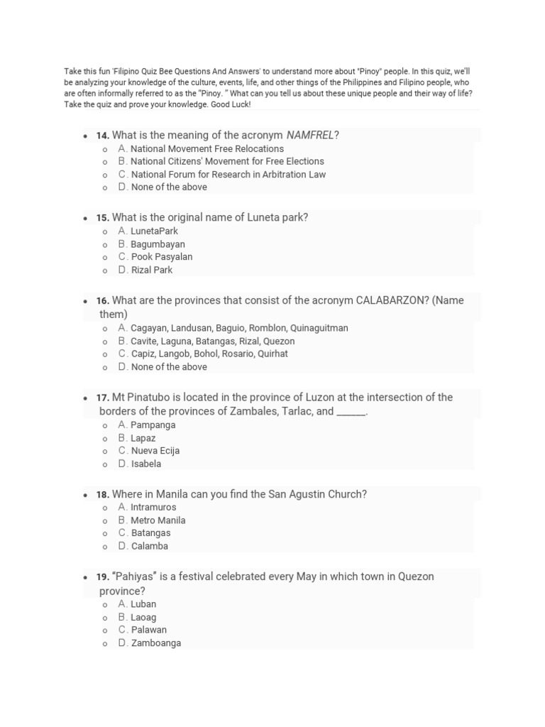 Filipino Quiz Bee 3 | PDF