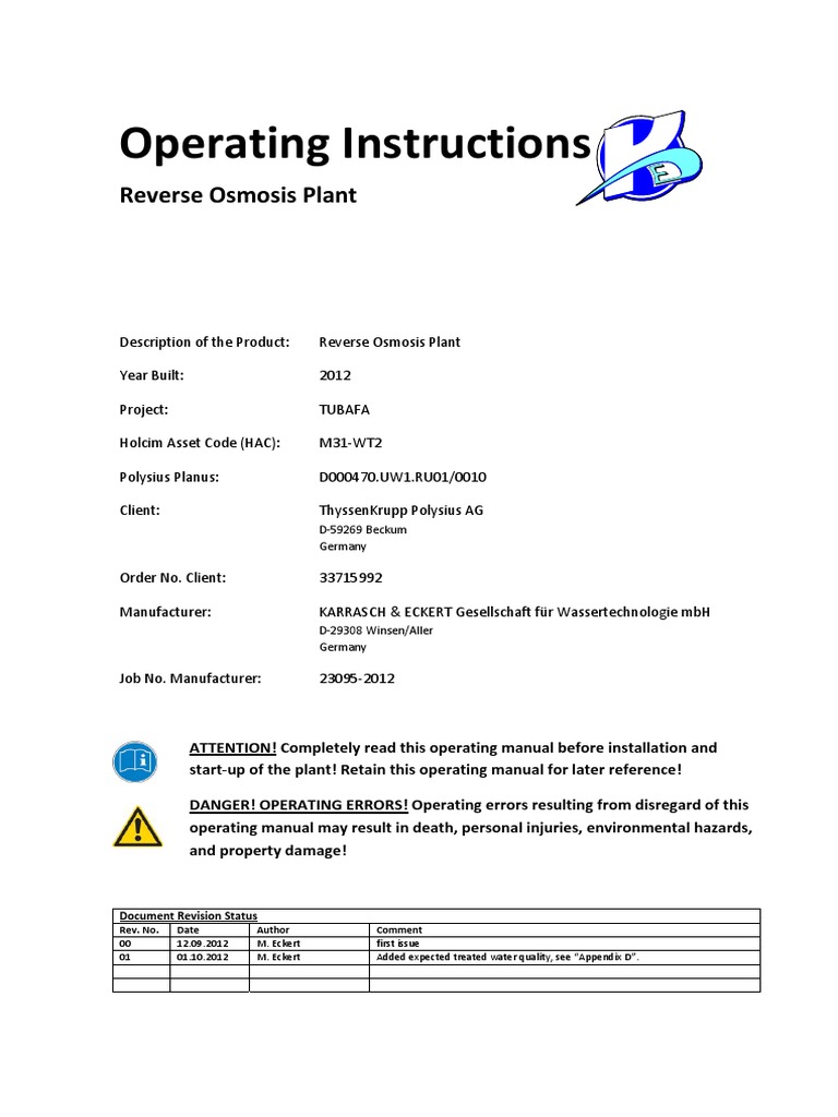 Sap 01-Reverse Osmosis Plant | PDF | Membrane | Osmosis