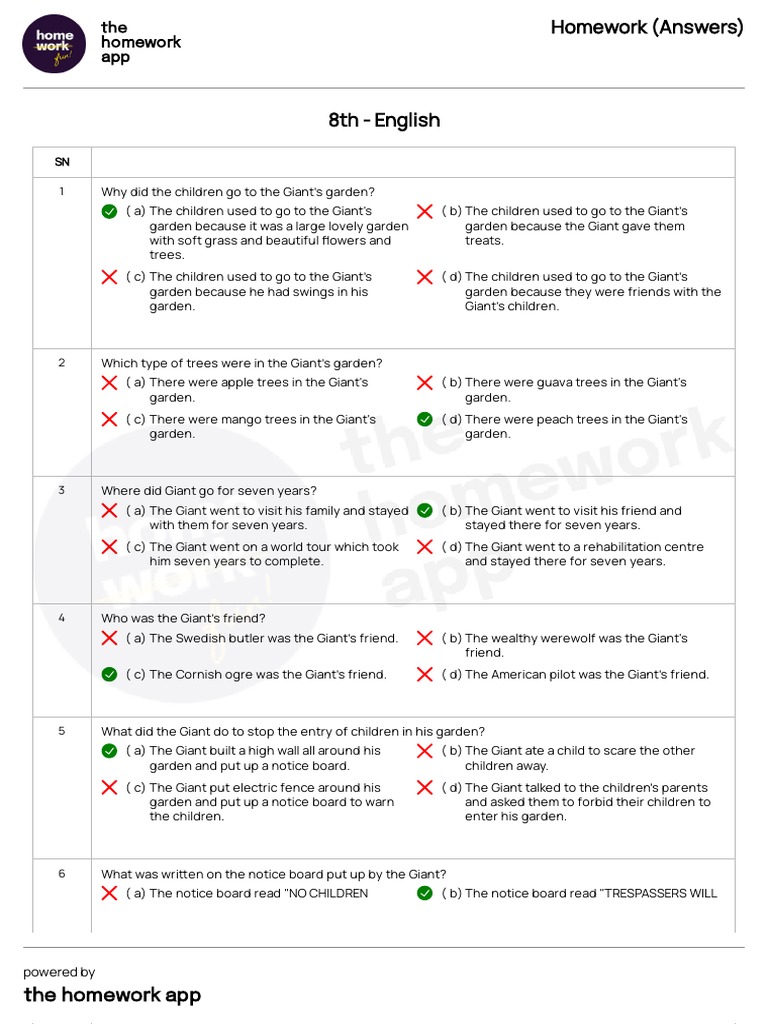 Answers - Homework - 8th - English - 2023-07-20T07 - 53 | PDF