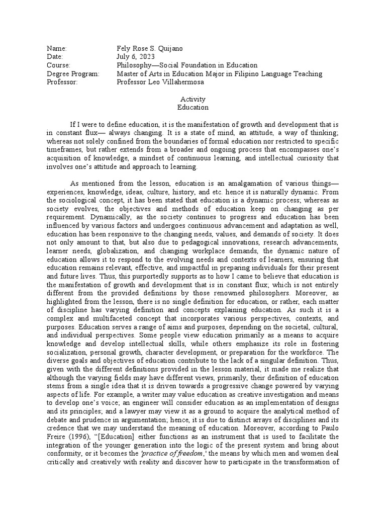 PHILOSOPHY - Relation Between Education and Philosophy and Philosophy of Education | PDF ...