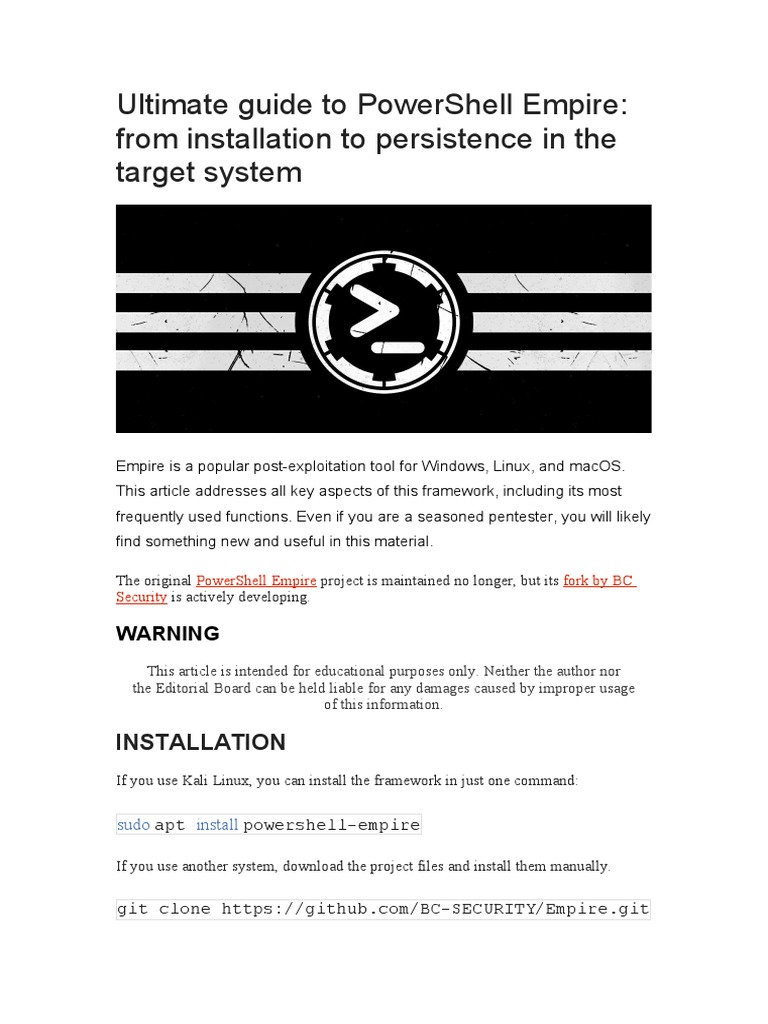 Ultimate Guide To PowerShell Empire | PDF | Password | Sudo
