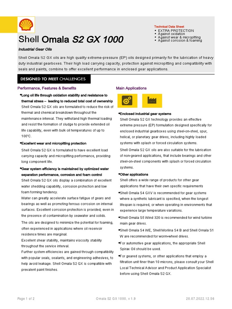 Shell Omala S2 GX 1000 - TDS | PDF | Lubricant | Building Engineering