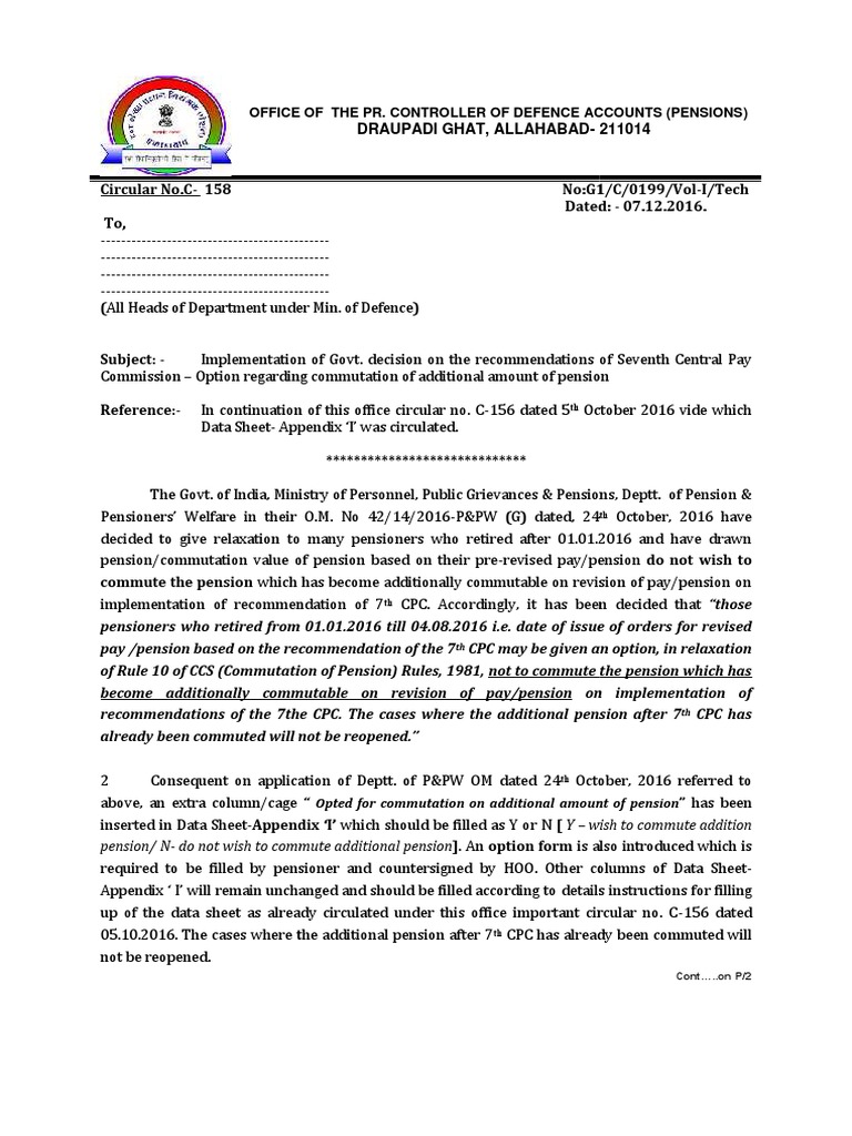 Commutation Option for Post-2016 Pensioners | PDF | Government | Pension