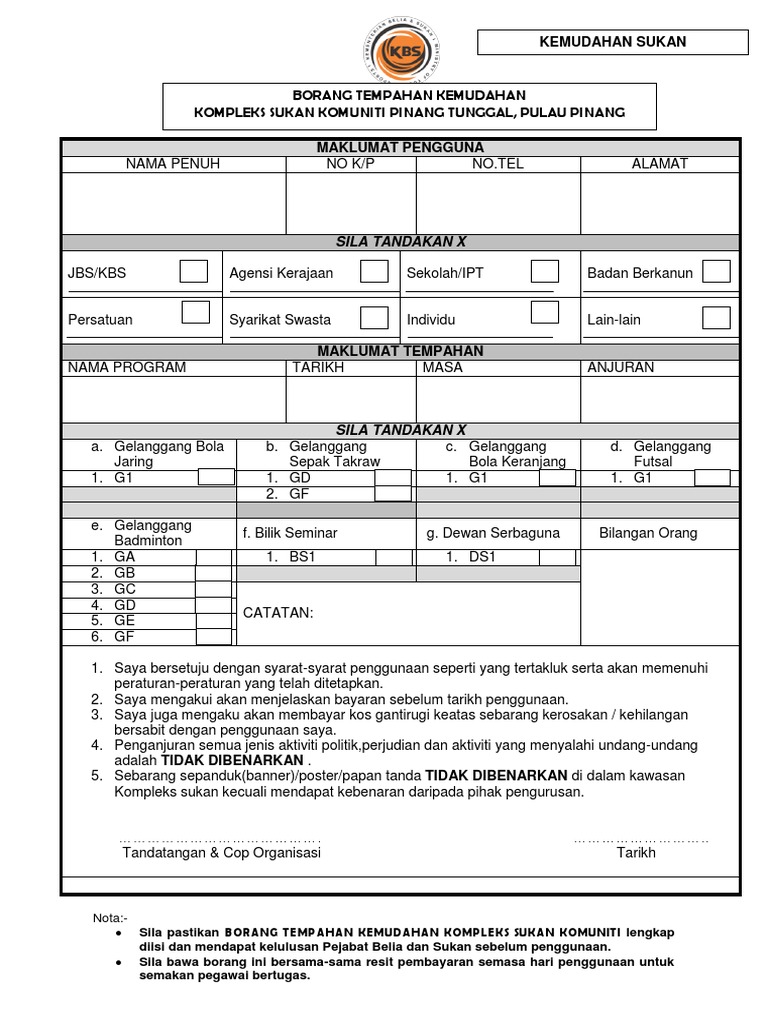 Borang Tempahan Ks PT | PDF