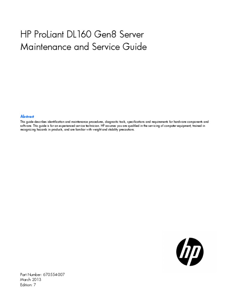 HPE - c03257139 - HP ProLiant DL160 Gen8 Server Maintenance and Service ...