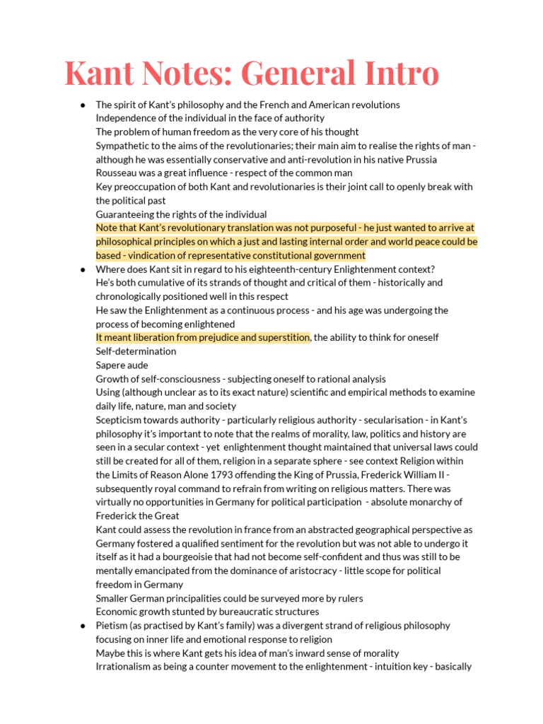 Kant Notes | Download Free PDF | Immanuel Kant | Age Of Enlightenment