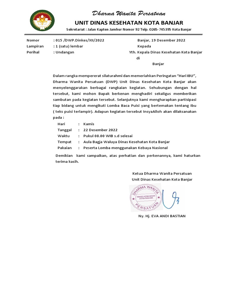 Surat Hari Ibu - DWP Dinkes - 2022 | PDF