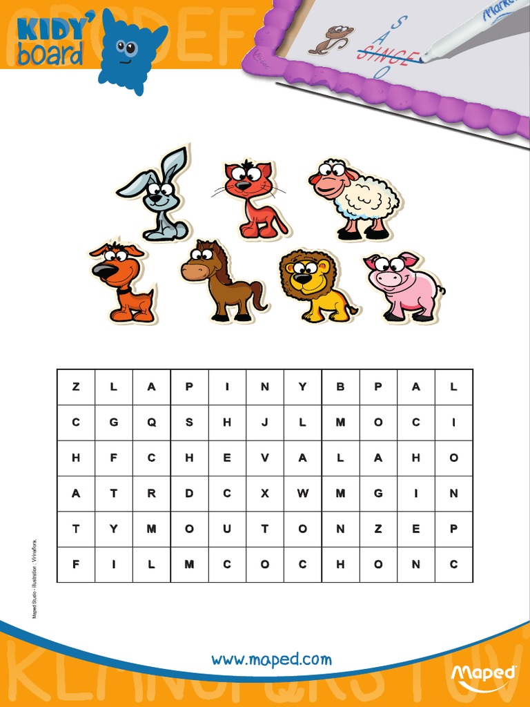 Fiche Activite Imprimable Enfants Mots Meles Animaux | PDF