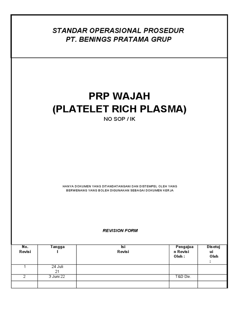 Sop PRP | PDF | Kesehatan Holistik