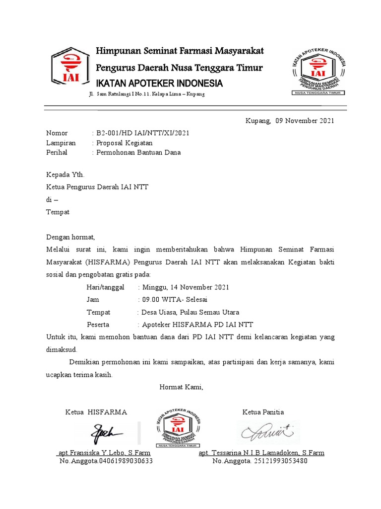 Proposal Baksos Kesehatan HISFARMA NTT | PDF