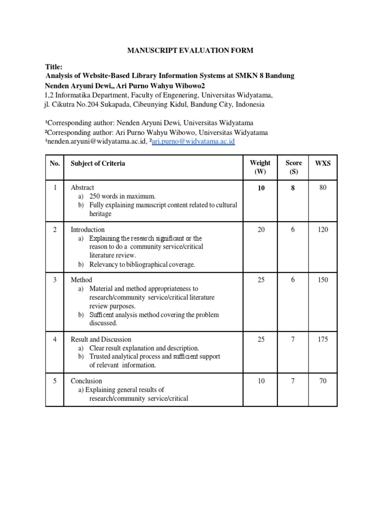 Manuscript Evaluation - Nenden Aryuni - Ari Purno Wahyu Wibowo | PDF | Cognition | Science