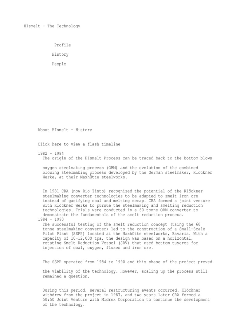 HIsmelt - The Technology | PDF | Steelmaking | Coal