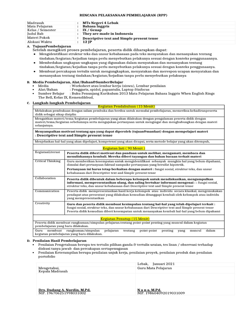 RPP BAB 9 SMTR 2 | PDF | Sains & Matematika
