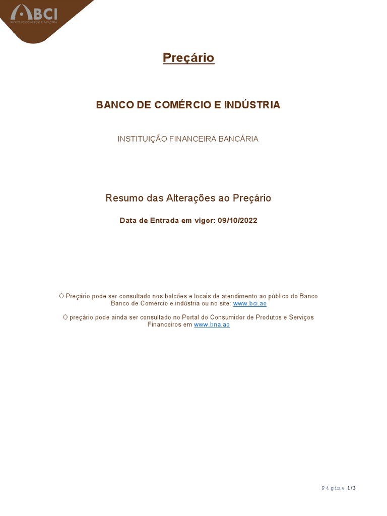 Comunicado Preçário Bci - 2 | PDF | Imposto sobre Valor Agregado (IVA ...