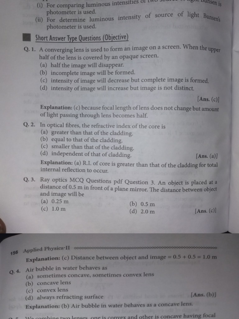 Applied Physics Unit 2 Objective Question | Download Free PDF | Light | Refractive Index